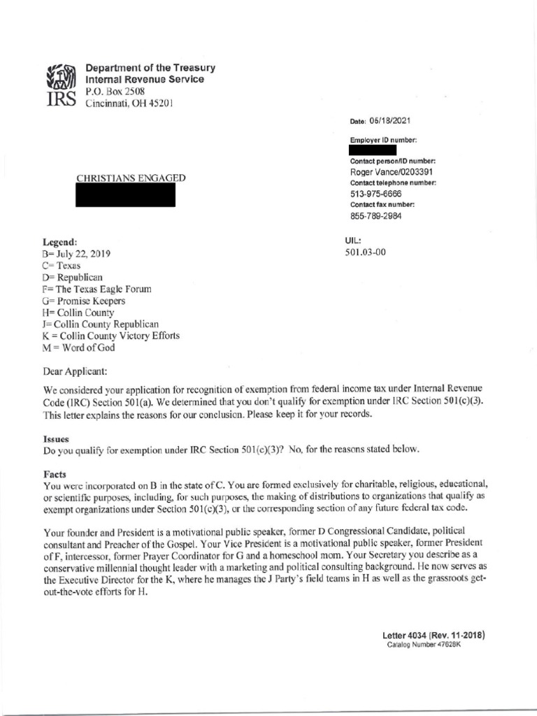 Christians Engaged IRS Determination Letter Redacted | PDF
