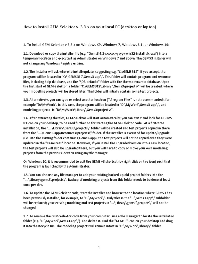 Step-by-step instructions for installing GEM-Selektor v. 3.3.x on Windows, Mac OS, and Linux ...