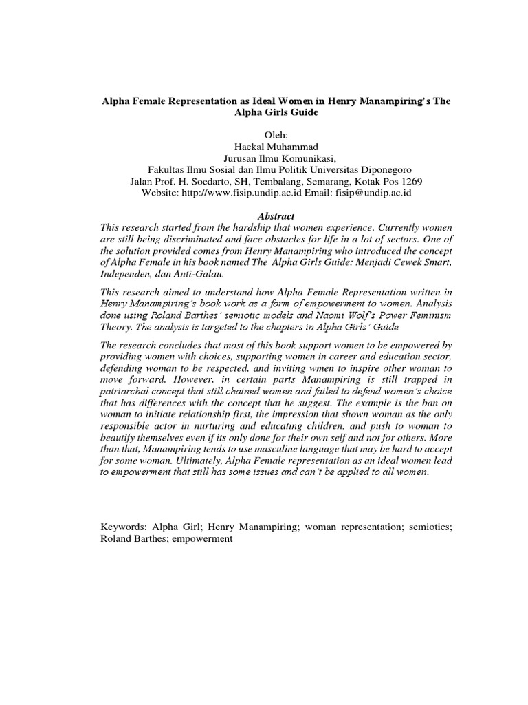 Alpha Female Representation As Ideal Women in Henry Manampiring's The ...