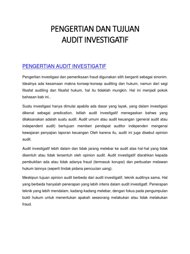 Tujuan dan Pengertian Audit Investigatif | PDF