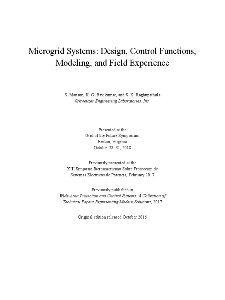 Microgrid Systems: Design, Control Functions, Modeling, and Field Experience | PDF | Distributed ...