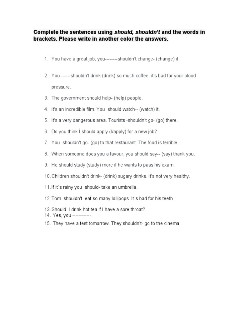 Complete The Sentences Using Should | PDF