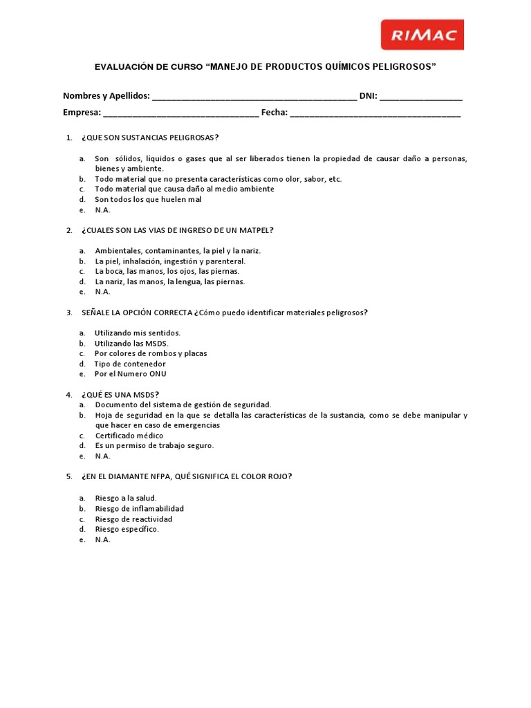 Examen Capacitacion MATPEL Basico RIMAC V02 | PDF