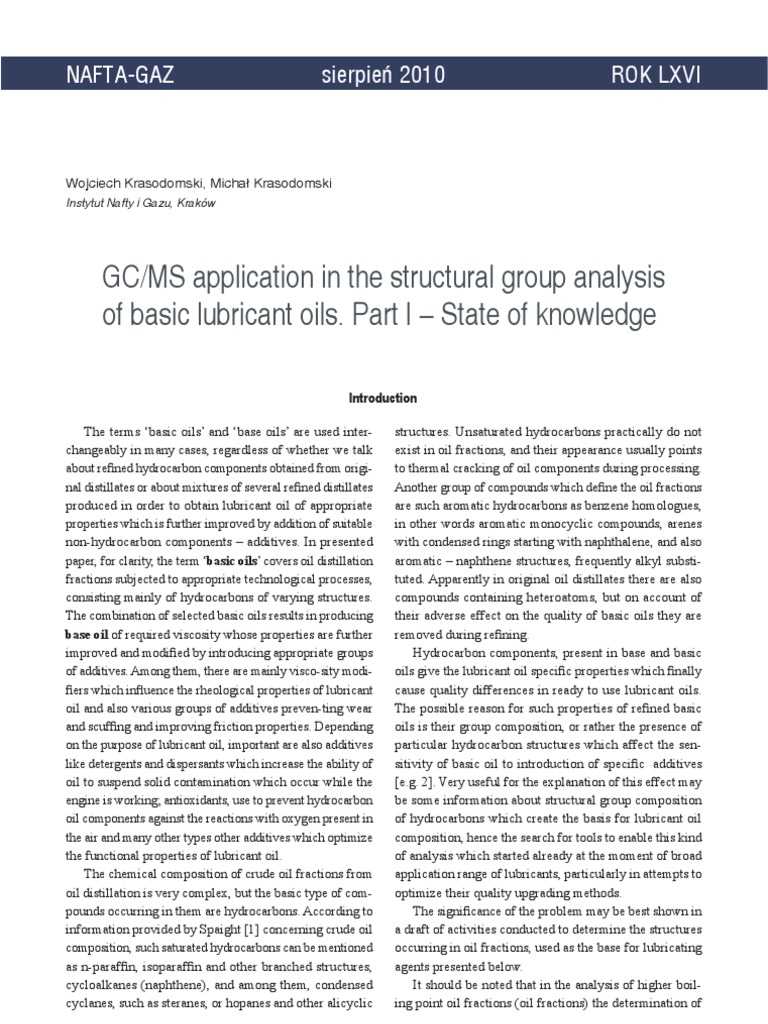 GC-MS Application in The Structural Group Analysis of Basic Lubricant ...