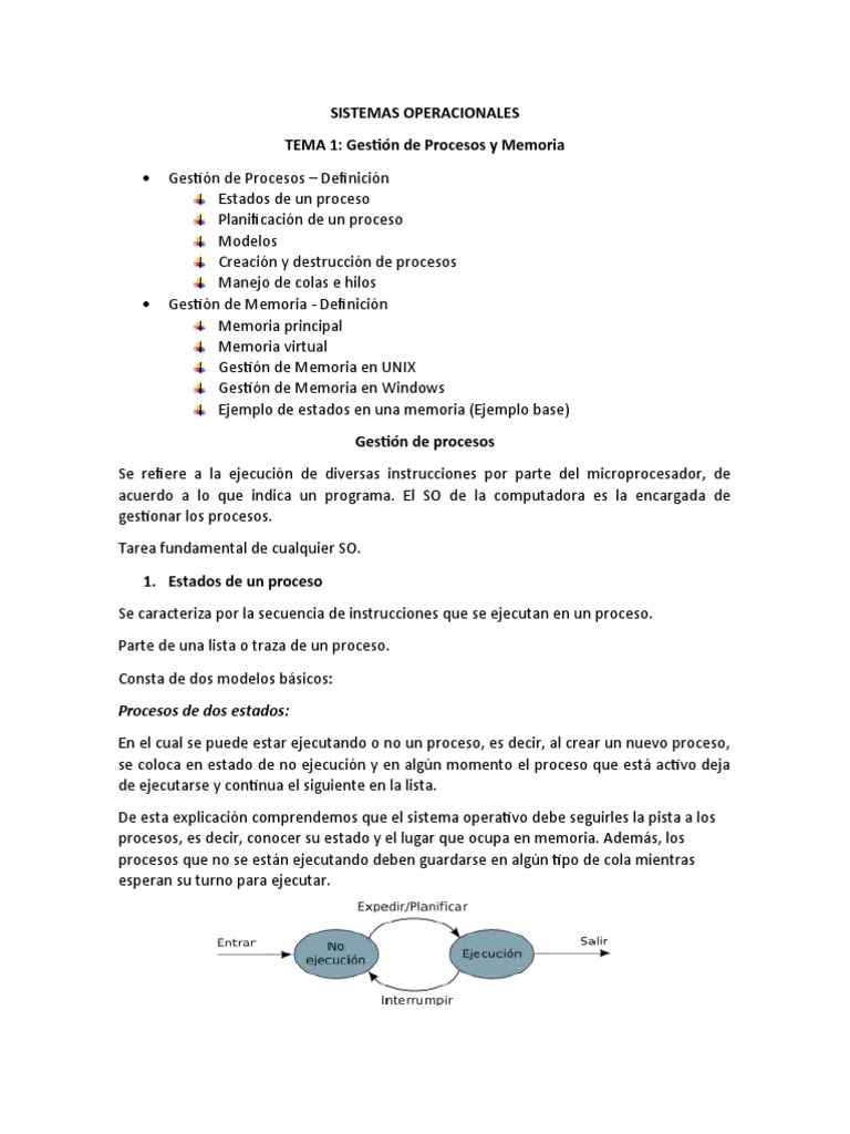 Gestión De Procesos Y Memoria Pdf Proceso Computación Hilo