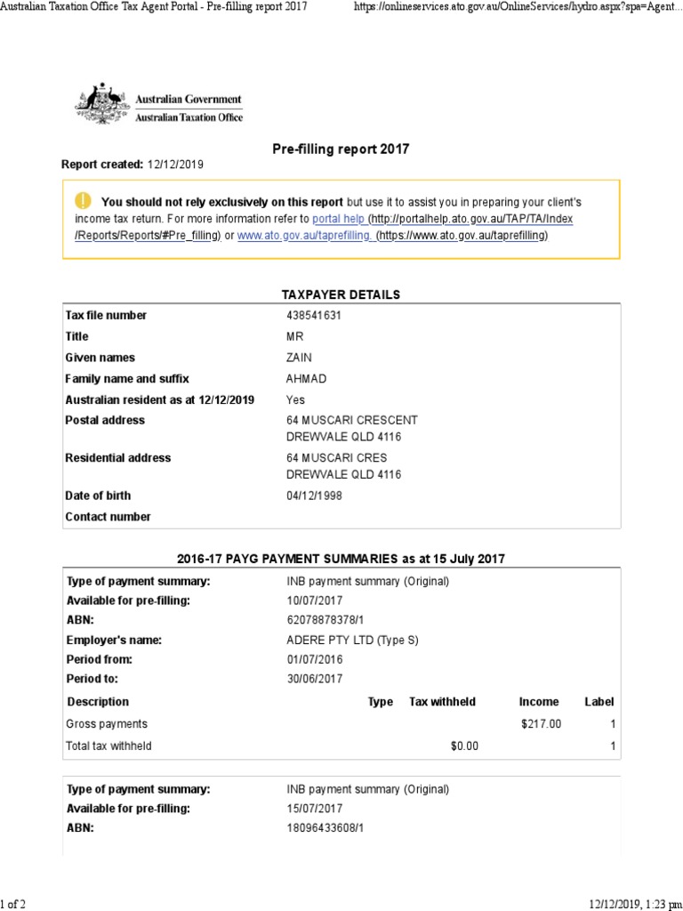Pre-Filling Report 2017: Taxpayer Details | PDF | Withholding Tax | Taxes