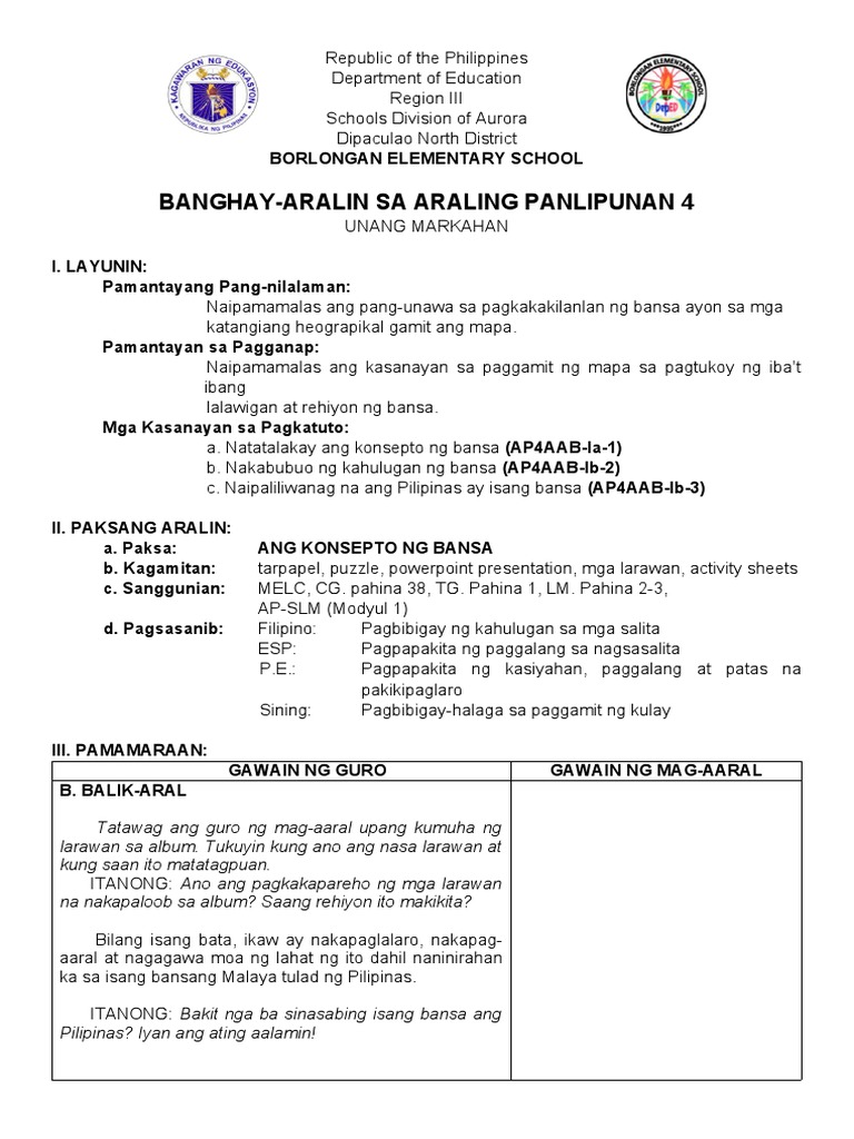 Lesson Plan in AP 4-Observation 1 | PDF