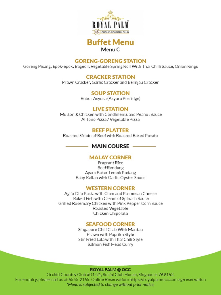 Royal Palm OCC Buffet Menu C New | PDF | Thai Cuisine | Curry
