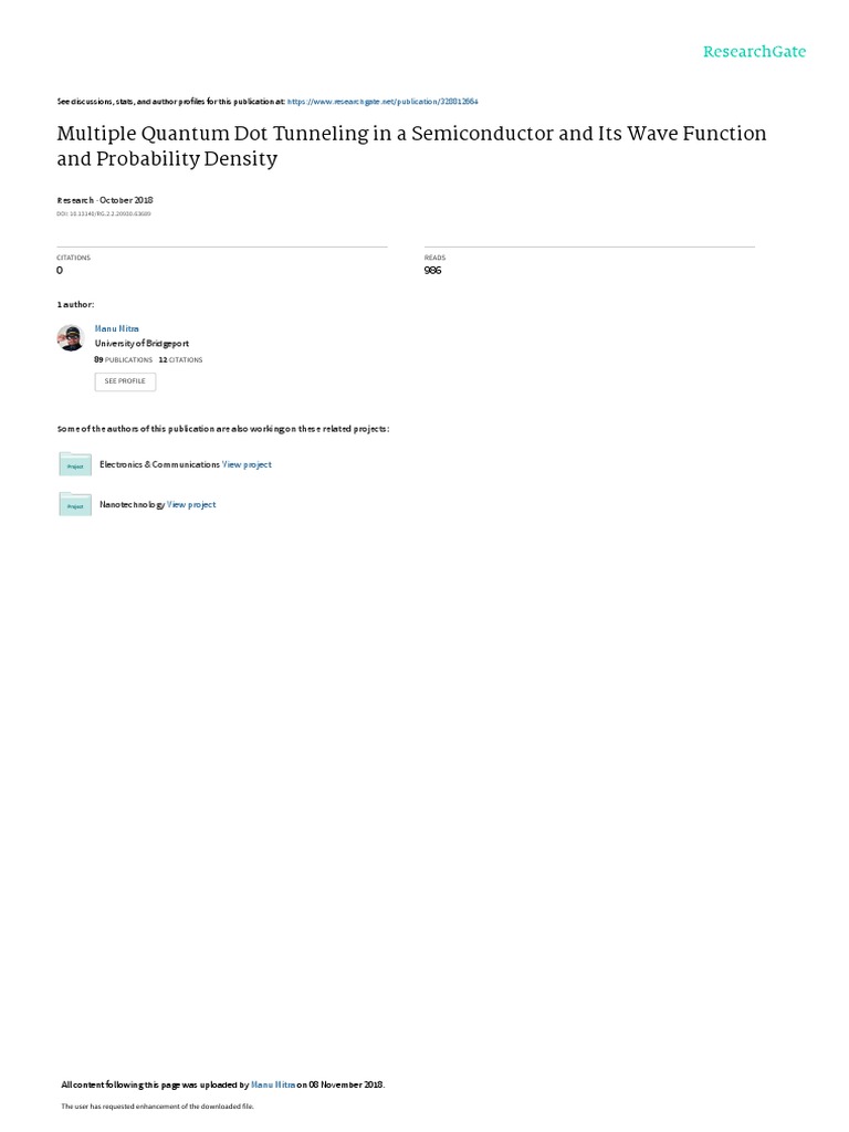 Multiple Quantum Dot Tunneling in A Semiconductor and Its Wave Function and Probability Density ...