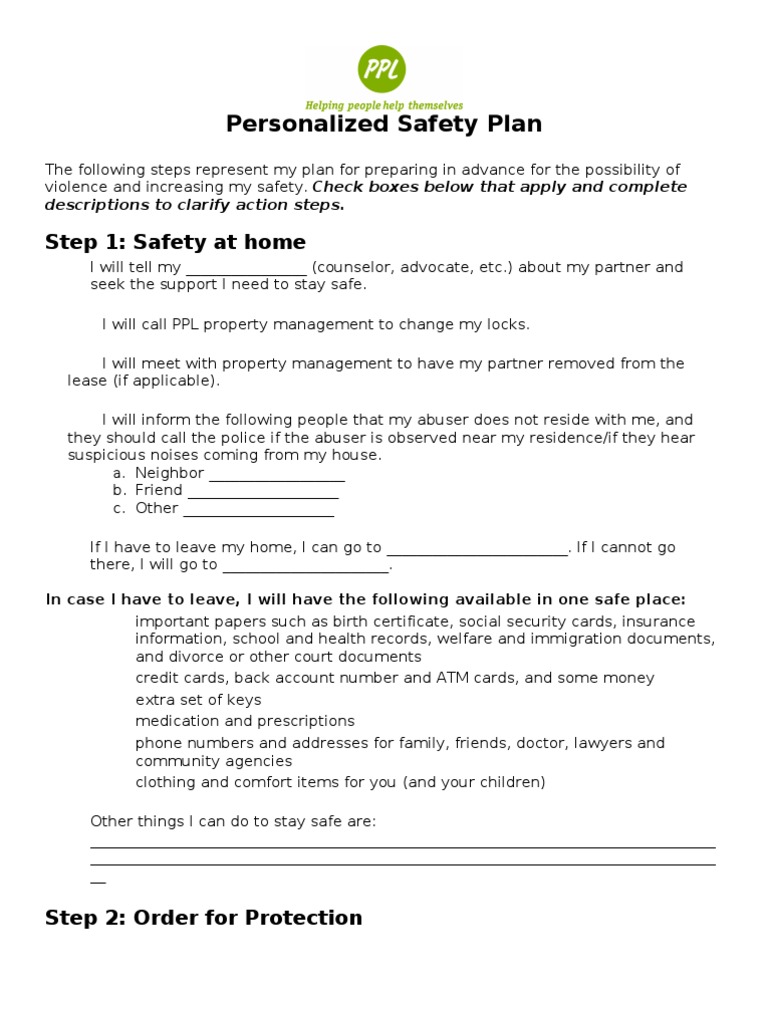Personalized Safety Plan | PDF | Restraining Order | Violence