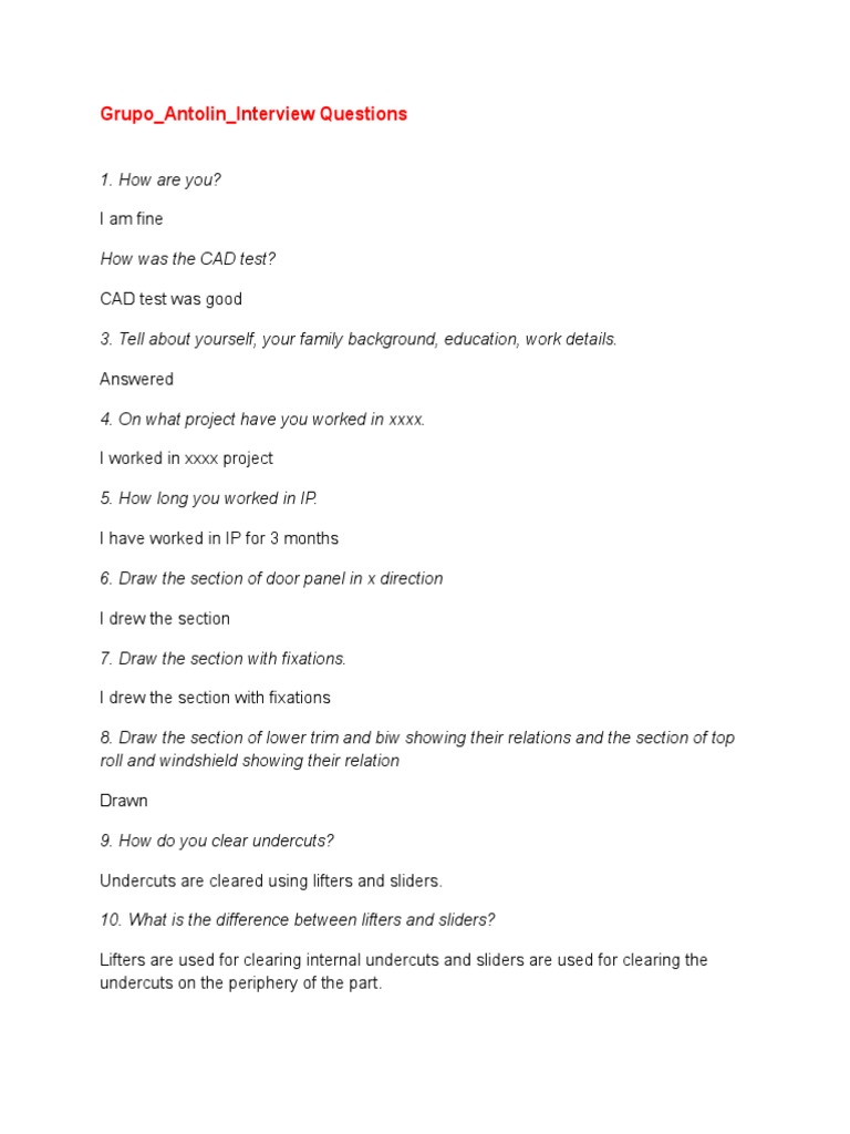 Automotive Plastic Product Design Interview Questions | PDF | Computer ...