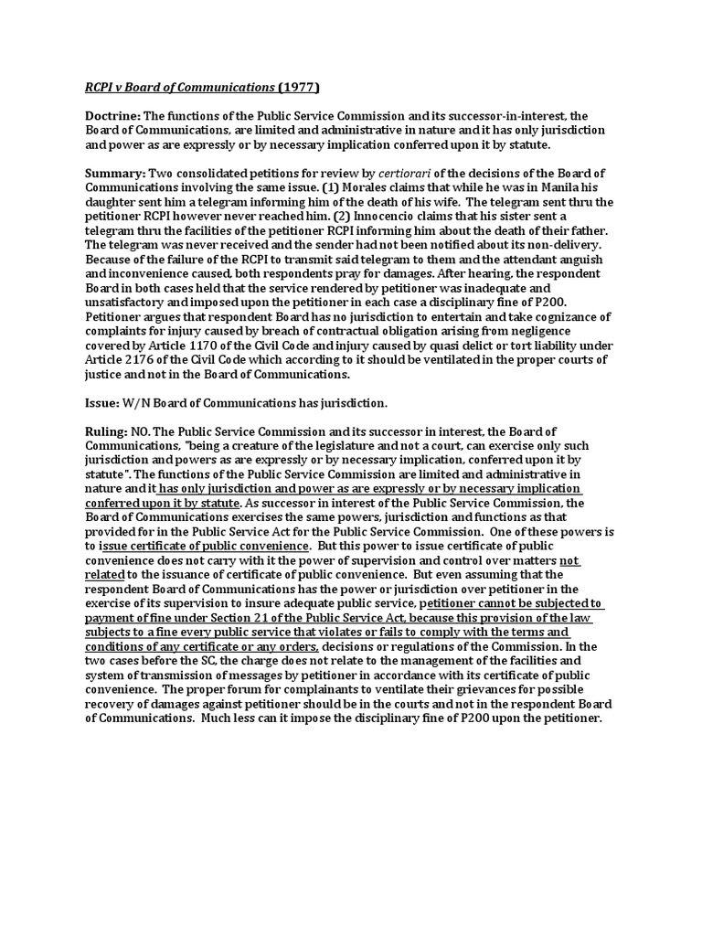 99 - RCPI Vs Board of Communications | PDF | Tort | Jurisdiction