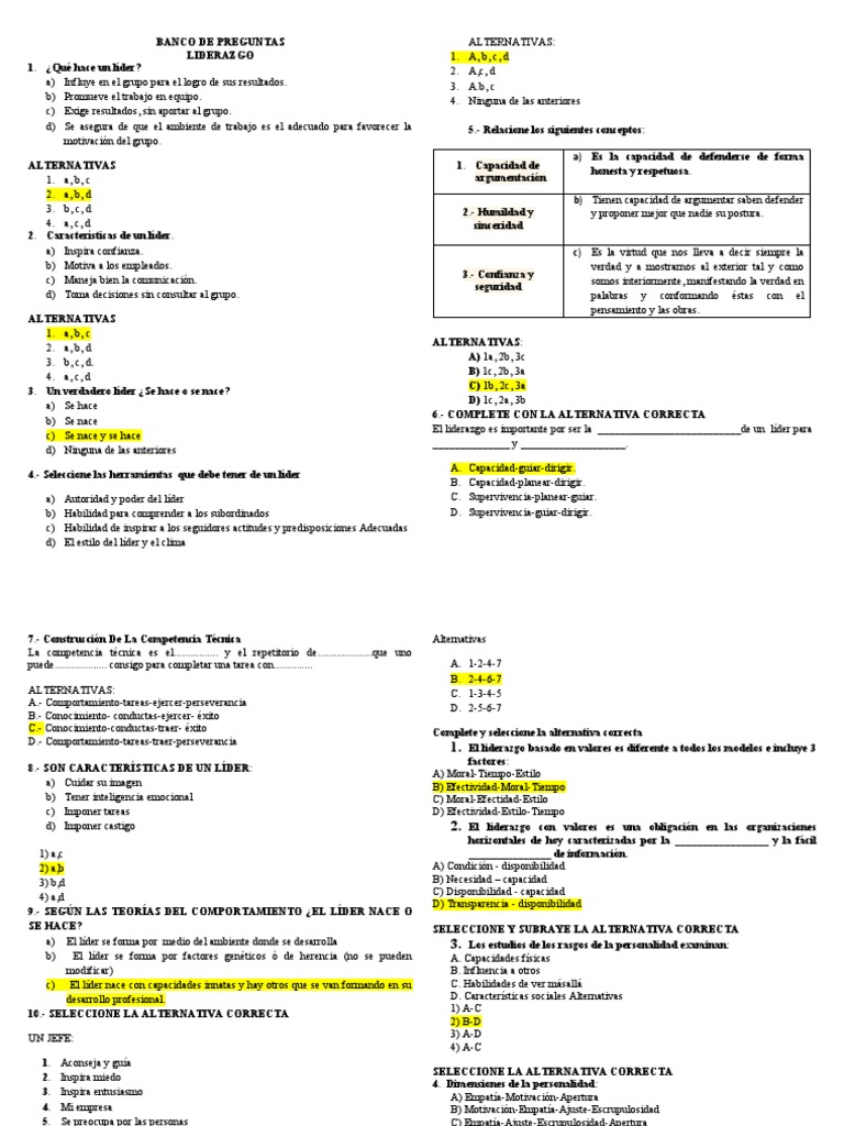 Banco de Preguntas Liderazgo | Descargar gratis PDF | Liderazgo ... Banco de Preguntas Liderazgo | Descargar gratis PDF | Liderazgo ...