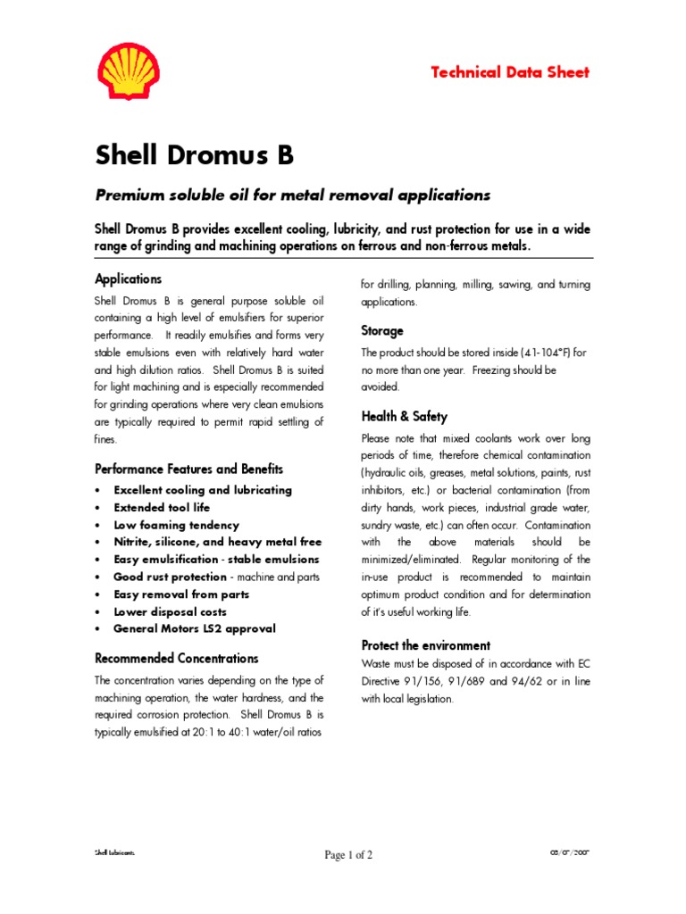 Shell Dromus B: Premium Soluble Oil For Metal Removal Applications ...