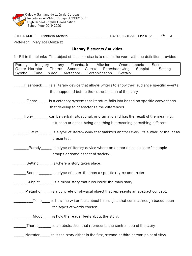 Literary Elements Activities: An Analysis of Literary Devices Used in ...