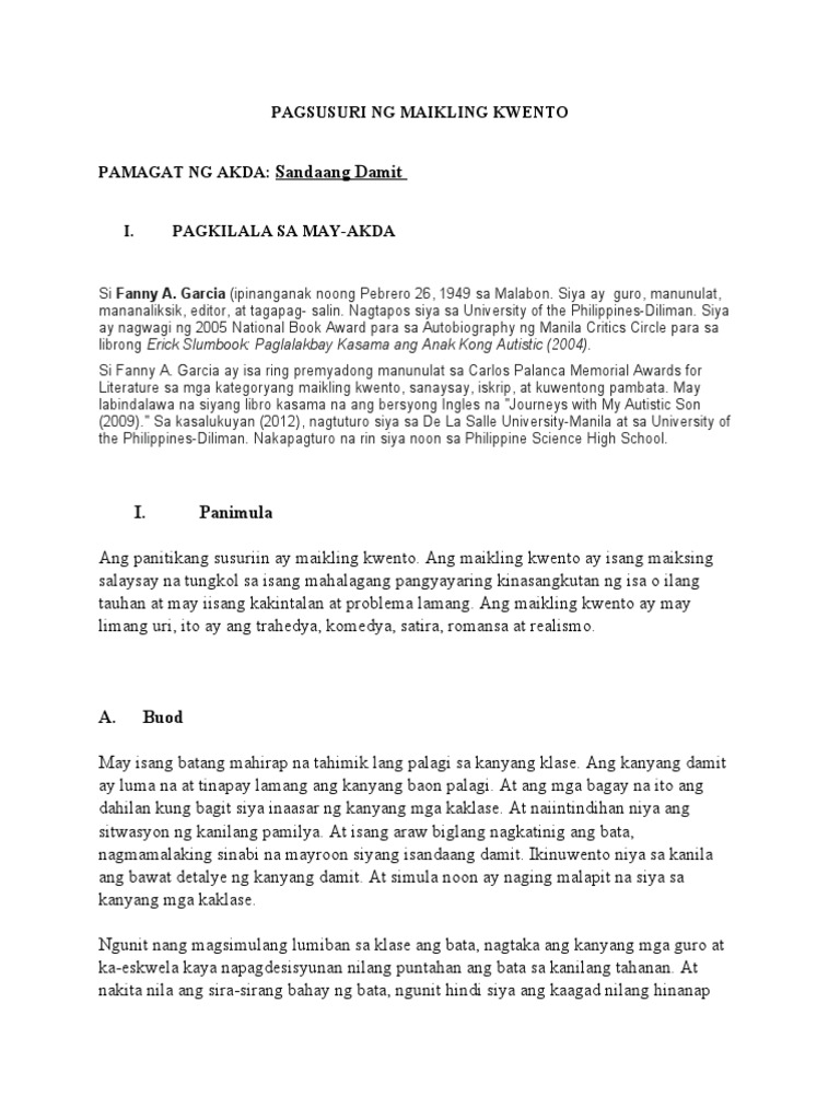 Pagsusuri Maikling Kwento | PDF