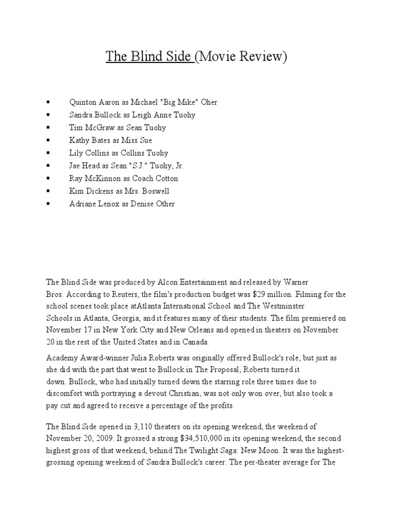 The Blind Side: A Movie Review | PDF