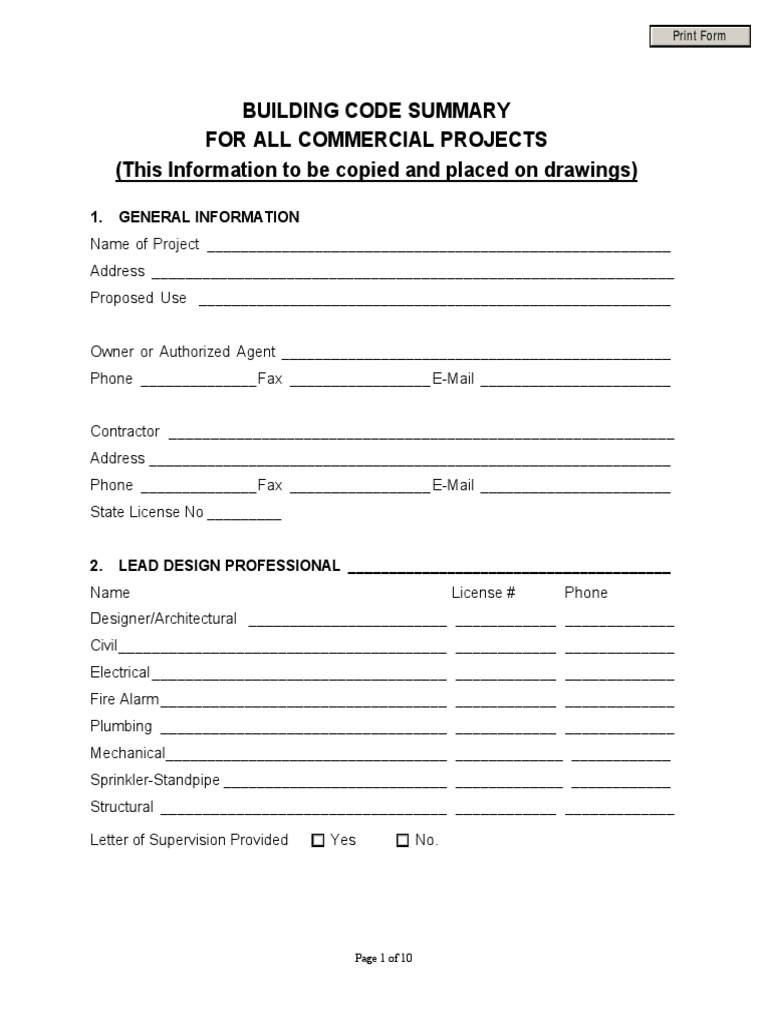 Building Code Summary Form | PDF | Wall | Real Estate Law