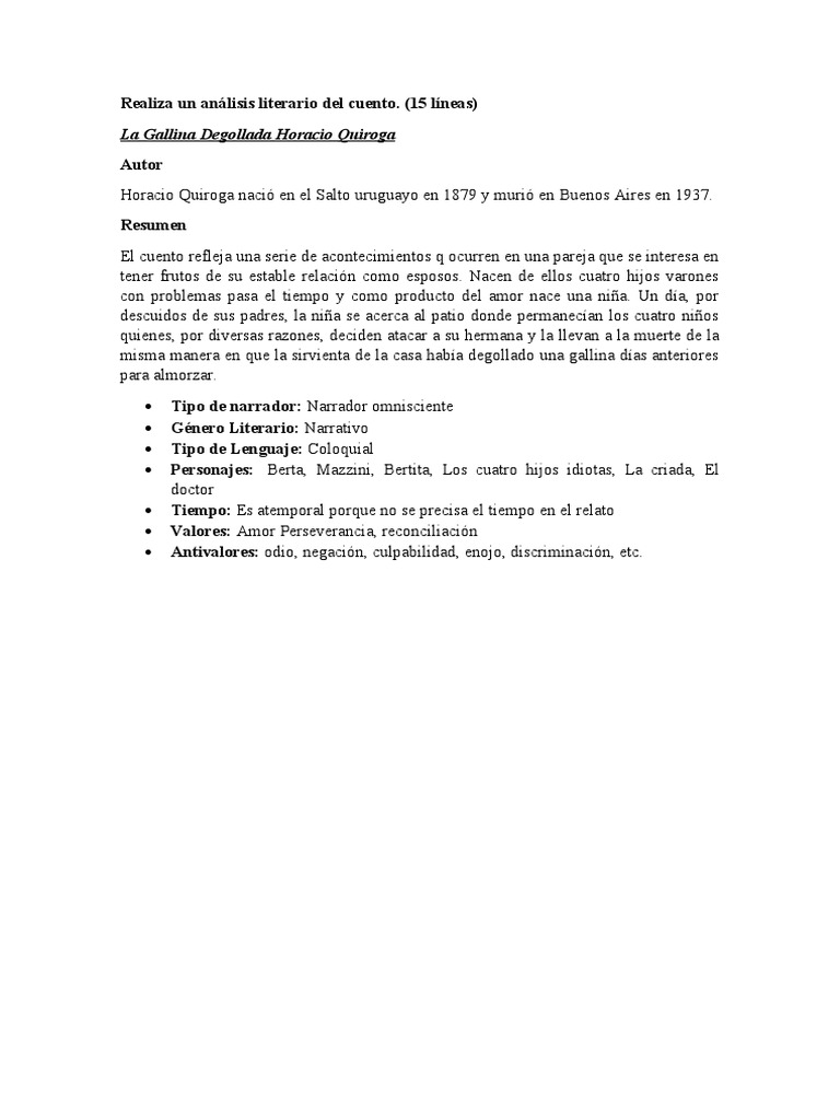 La Gallina Degollada Horacio Quiroga | PDF