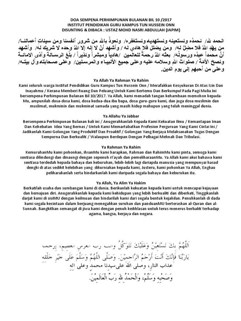 Doa Perhimpunan Bulanan IPG 2017 | PDF | Agama & Spiritualitas