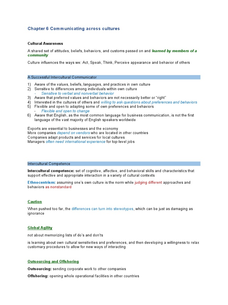 Chapter 6 Communicating Across Culture | PDF | Cross Cultural ...