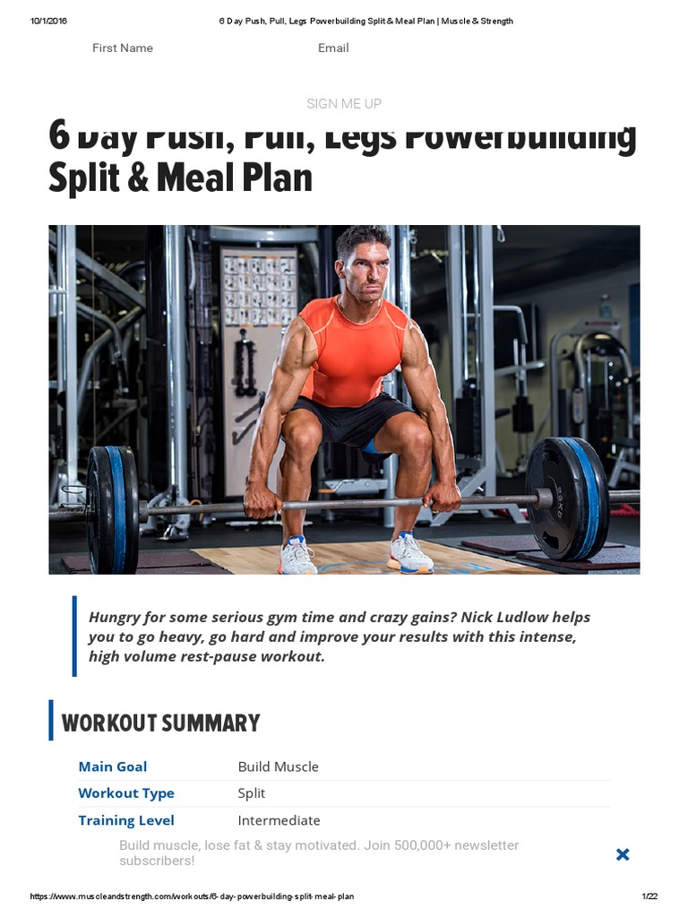 6 Day Push Pull Legs Powerbuilding Split Meal Plan | PDF | Physical ...