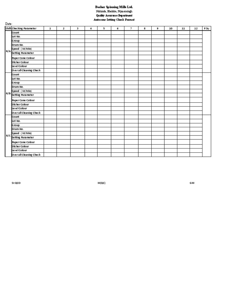 Auto Cone Setting Check Format - QCD-Format-No.20 | PDF
