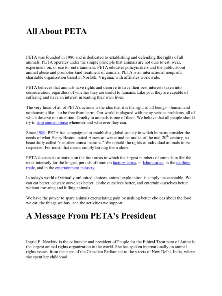 All About PETA | PDF | People For The Ethical Treatment Of Animals ...