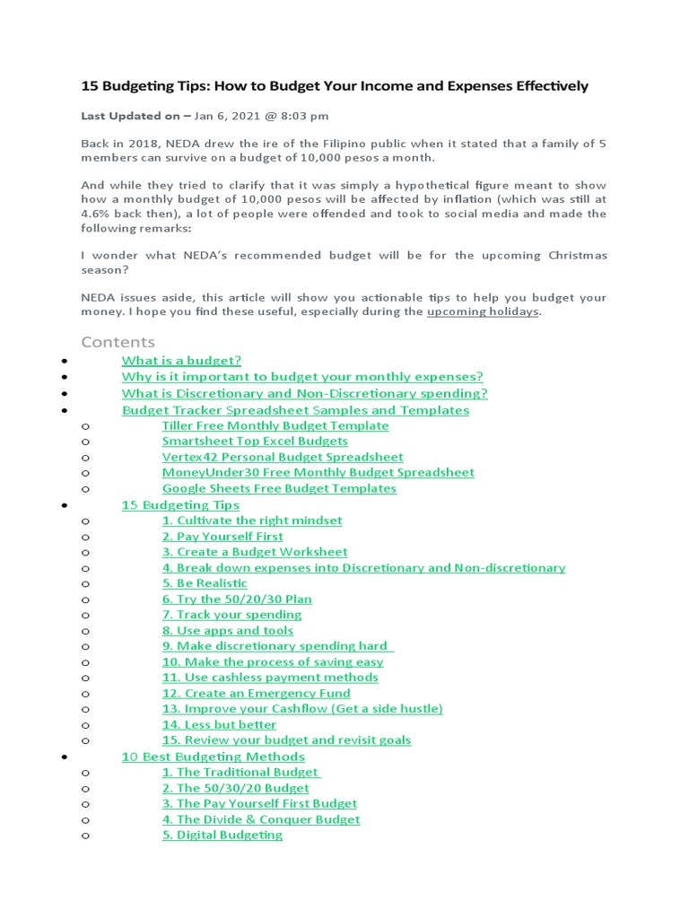 15 Budgeting Tips Pdf Budget Debt