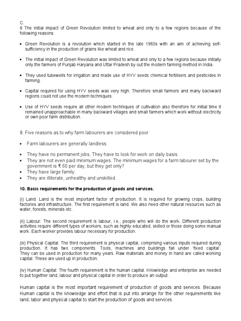 Economics Assignment Answer | PDF | Green Revolution | Capital (Economics)