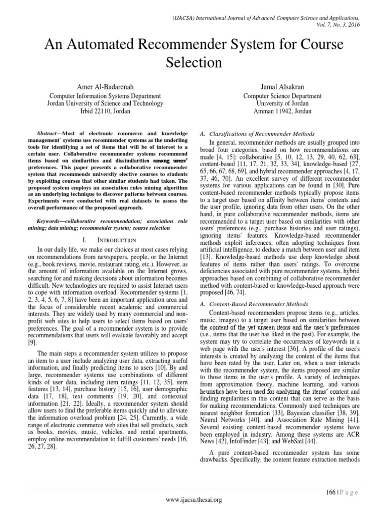 Paper 23-An Automated Recommender System For Course Selection | PDF | Cluster Analysis | Cognition