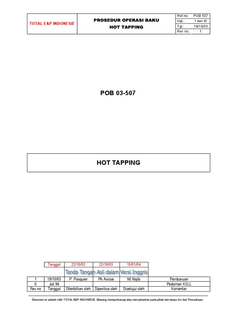 SOP 03-507, Hot Tapping | PDF
