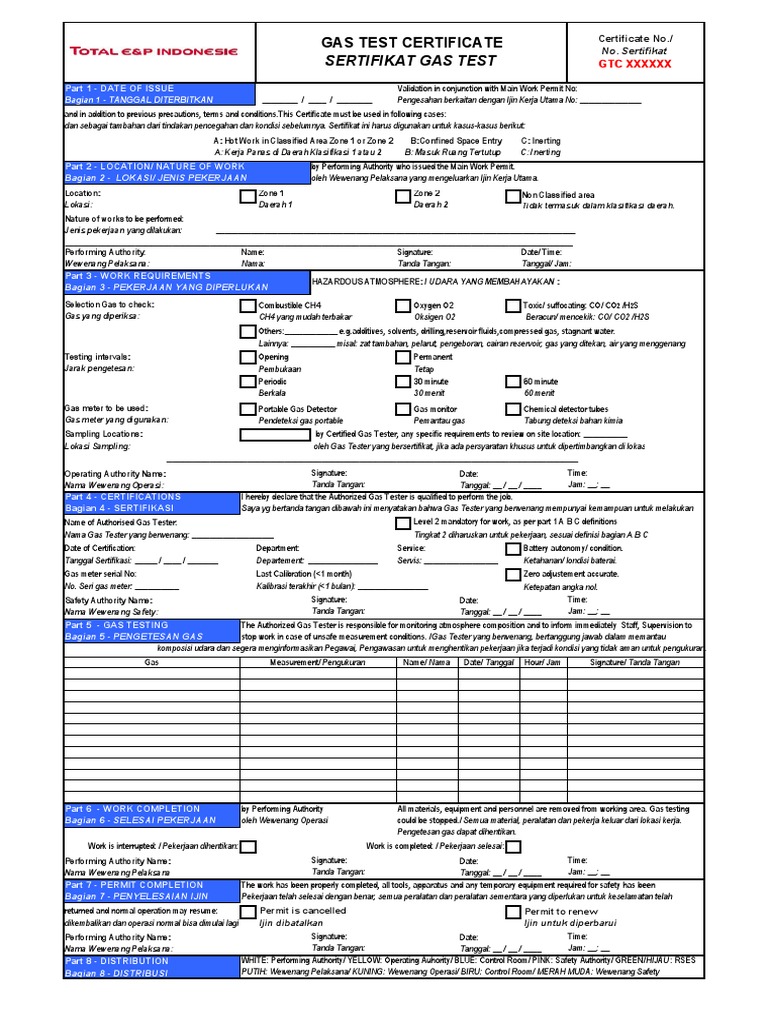 Form - Certifikat Gas Tes | PDF