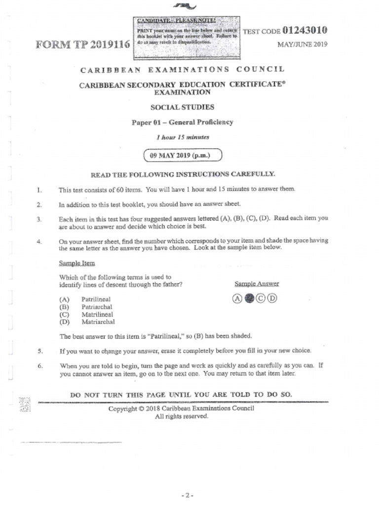 CSEC Social Studies June 2019 P1 | PDF
