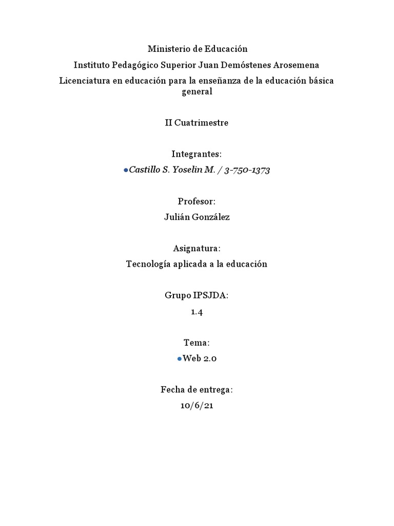 T.3 p.2 Tecnología Yoselin Castillo 1.4 | PDF | web 2.0 | Red mundial