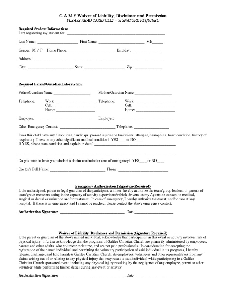 2011 GAME Waiver Form | PDF | Legal Guardian | Parent