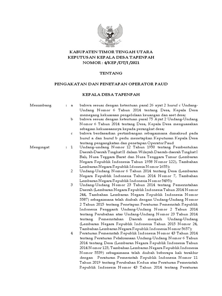 SK Operator Paud | PDF