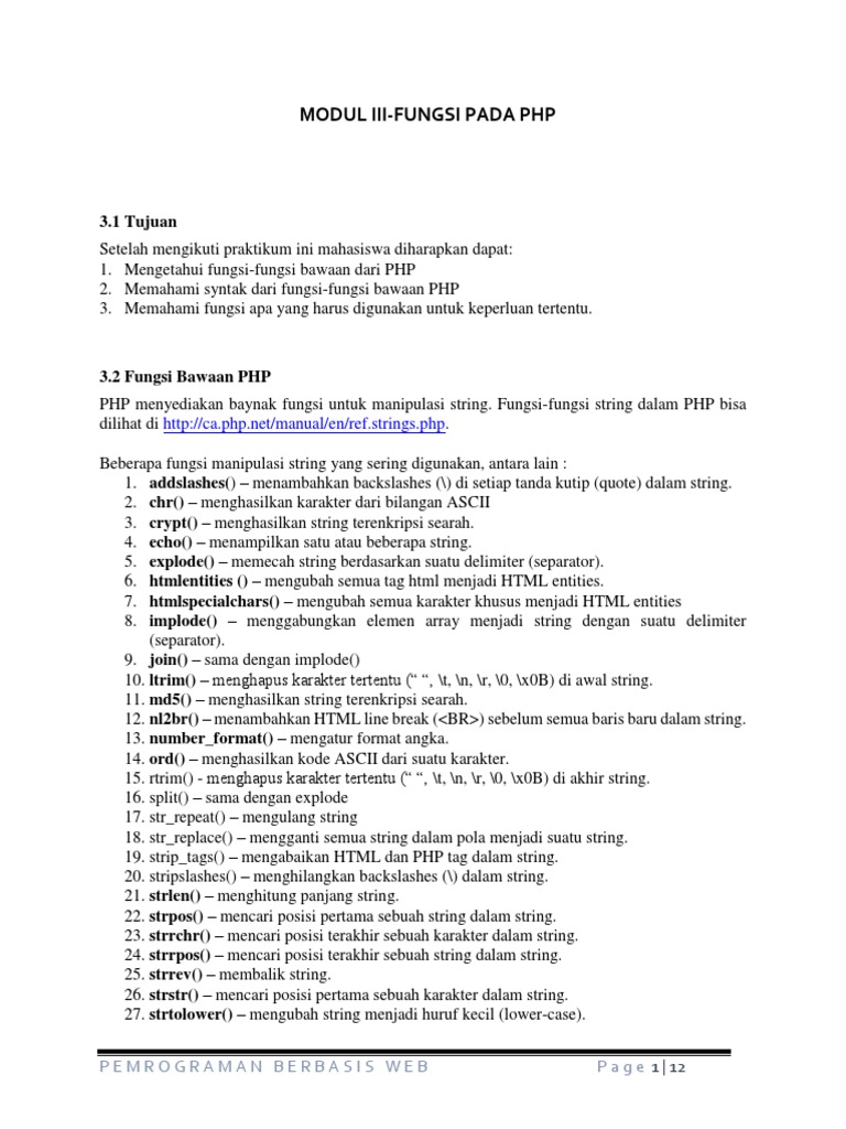 Modul 3-Fungsi Pada PHP | PDF