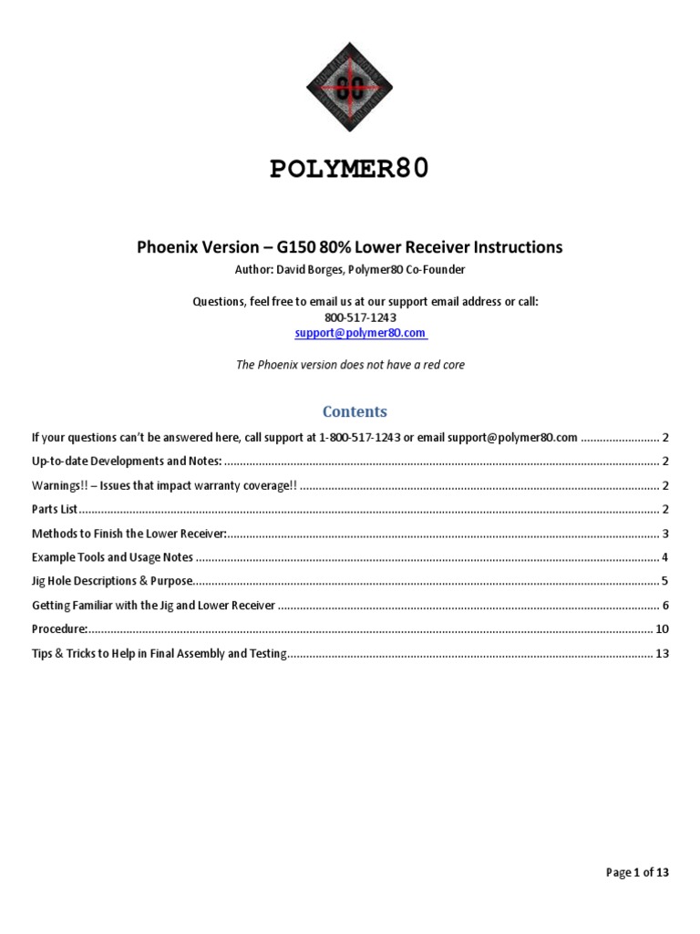 Polymer80: Phoenix Version - G150 80% Lower Receiver Instructions | PDF ...