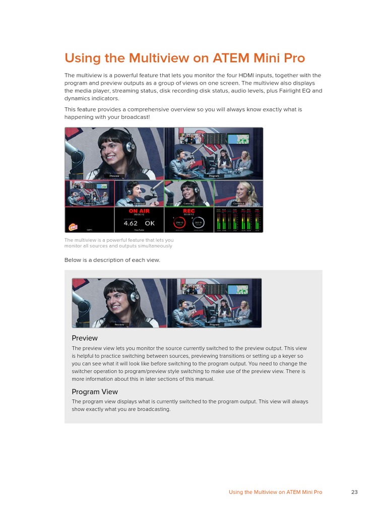 Using The Multiview On ATEM Mini Pro: Preview | PDF