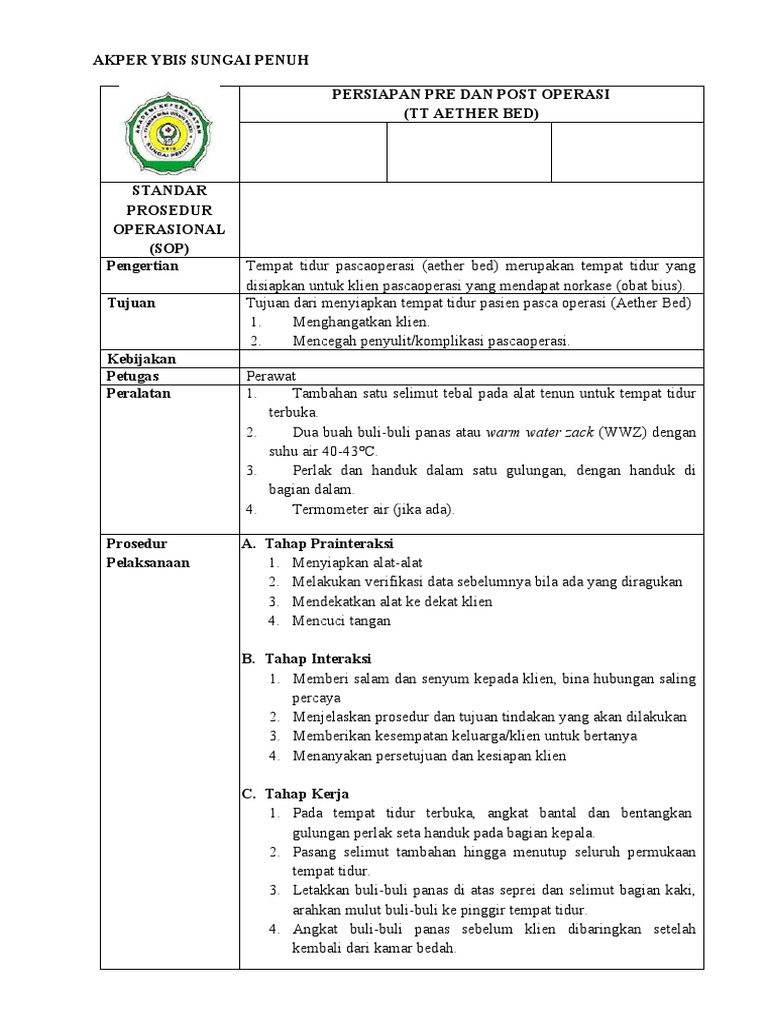SOP Persiapan TT Aether Bed - Efrin | PDF