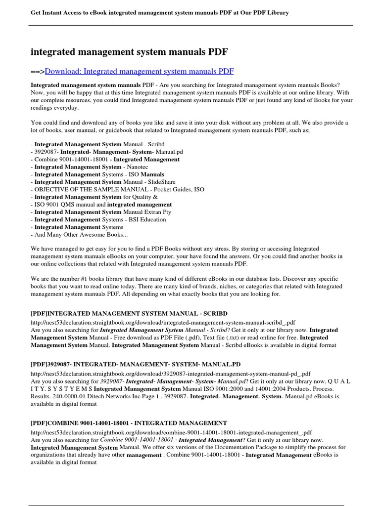 Download: Integrated Management System Manuals PDF | PDF