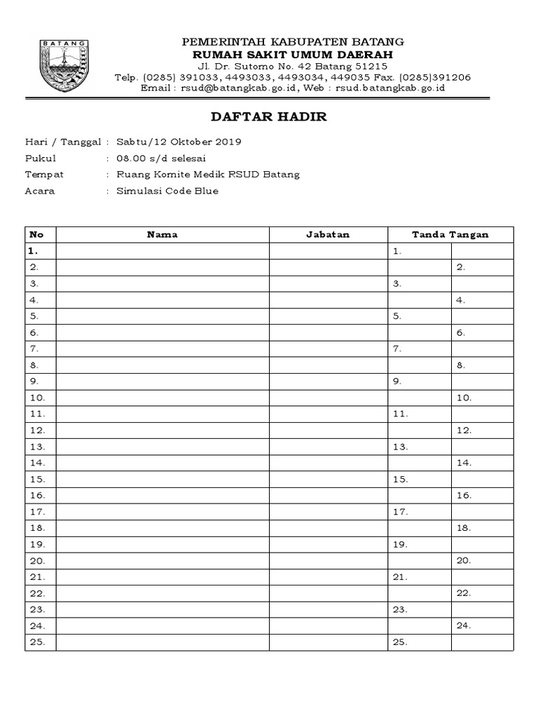 Daftar Hadir Simulasi Code Blue | PDF