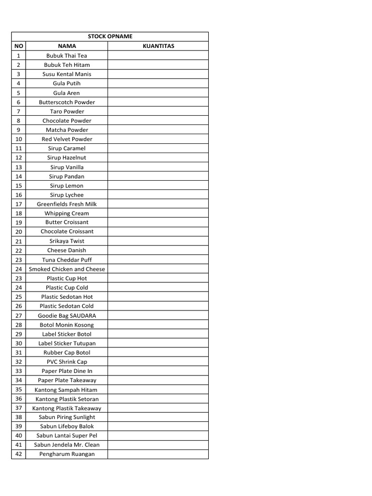 Formulir Stock Opname Mingguan | PDF