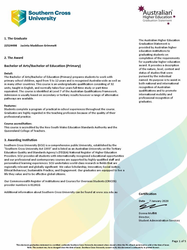 Australian Higher Education Graduation Statement | PDF | Higher ...