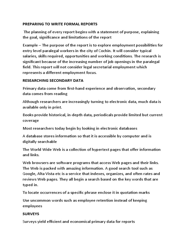 Preparing To Write Formal Reports The Planning of Every Report Begins ...