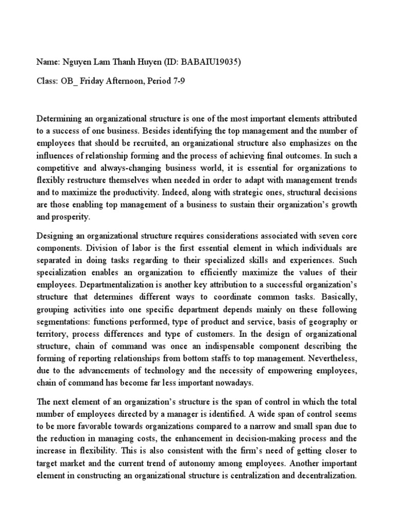 BABAIU19035 - OB Short Essay Final | PDF | Organizational Structure ...