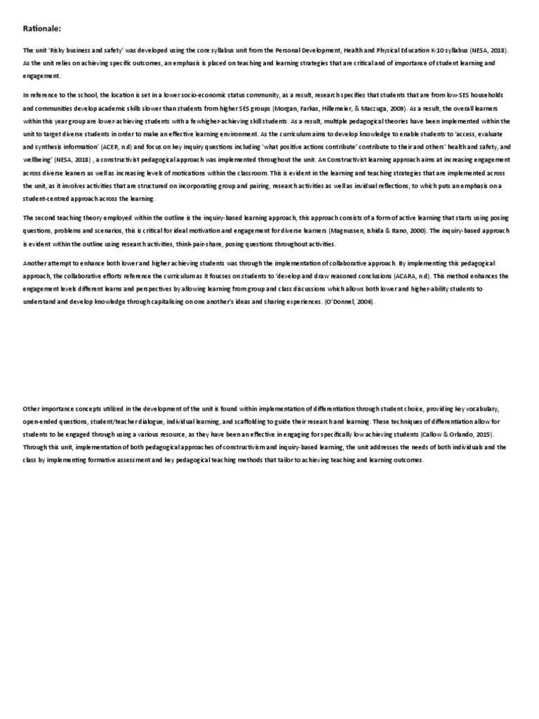 Risky Business: PDHPE Unit Overview | PDF | Constructivism (Philosophy ...