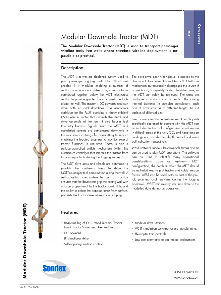 Modular Downhole Tractor (MDT) : Description | PDF | Clutch | Equipment