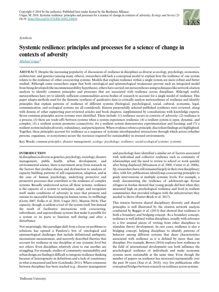 Ungar, M. 2018. Systemic Resilience: Principles and Processes For A Science of Change in ...